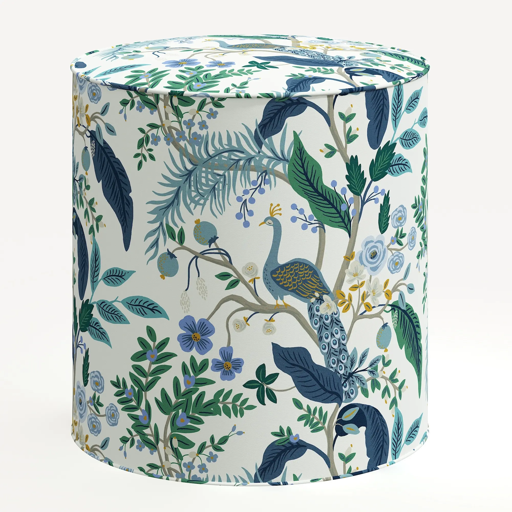 Rifle Paper Co. Billie Blue Peacock Round Ottoman