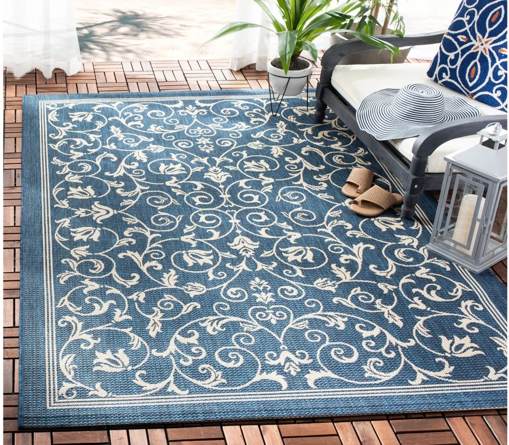 Courtyard Vines Indoor/Outdoor Area Rug in Navy & Beige by Safavieh