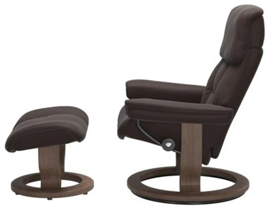 Stressless Ruby Small Classic Leather Reclining Chair and Ottoman