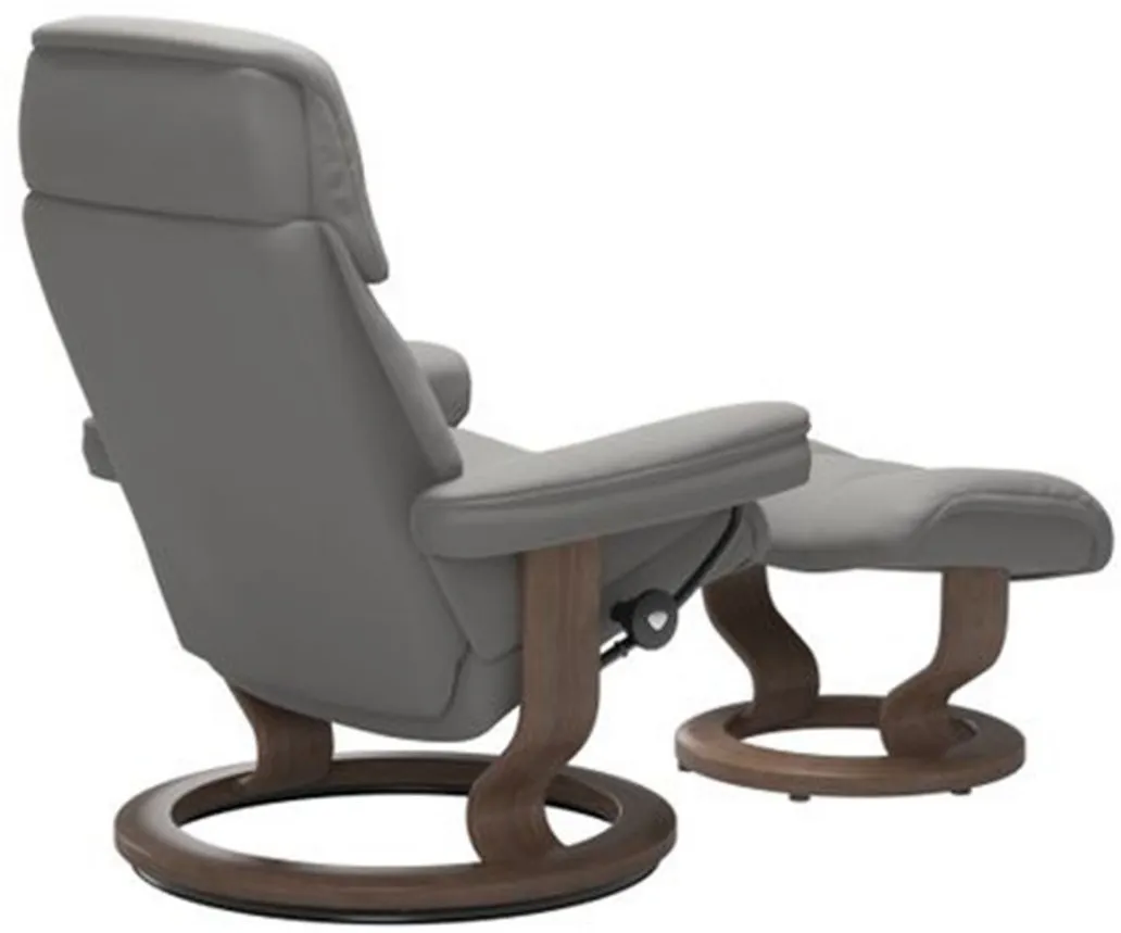 Stressless Ruby Small Classic Leather Reclining Chair and Ottoman