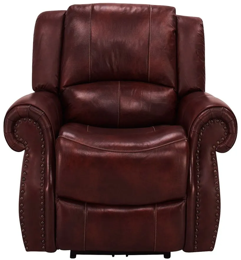 Belden Leather Power Recliner w/ Power Headrest in Cognac by Corinthian