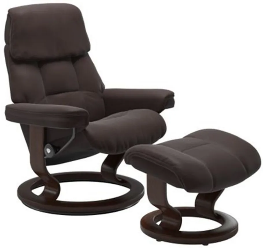 Stressless Ruby Medium Classic Leather Reclining Chair and Ottoman in ...