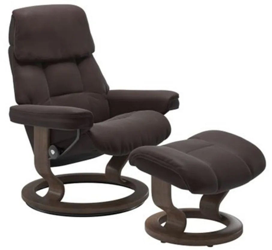 Stressless Ruby Medium Classic Leather Reclining Chair and Ottoman