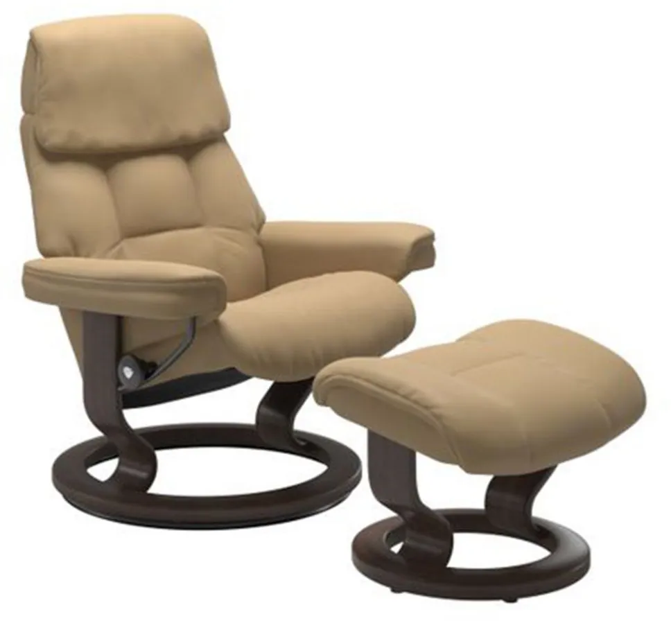 Stressless Ruby Medium Classic Leather Reclining Chair and Ottoman