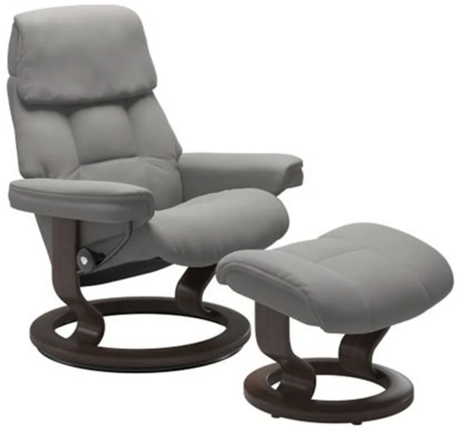 Stressless Ruby Large Classic Leather Reclining Chair and Ottoman in Paloma Silver Grey/Wenge by ...