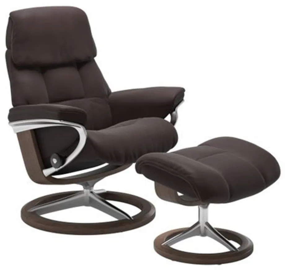 Stressless Ruby Large Signature Leather Reclining Chair and Ottoman