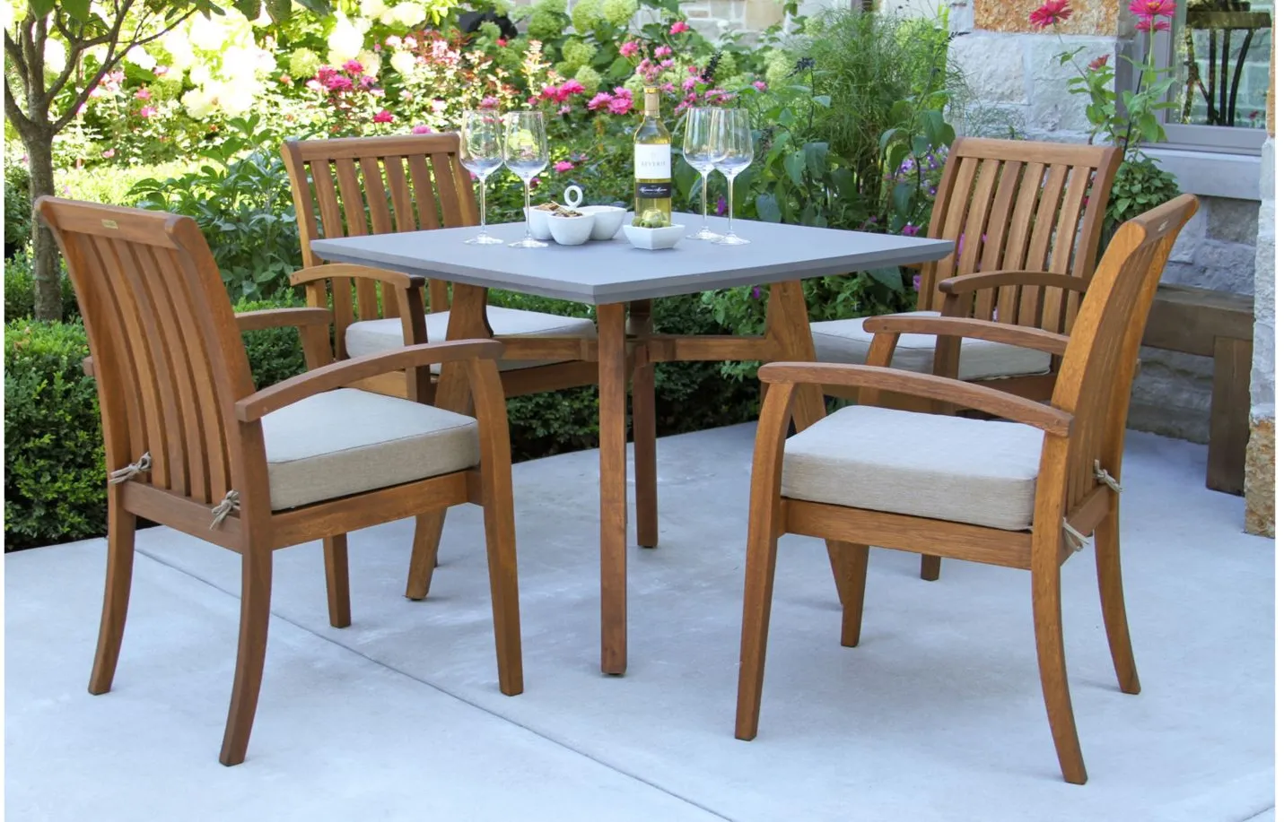 Park Lake 5-pc. Small Space Outdoor Dining Set w/ Eucalyptus Stacking ...