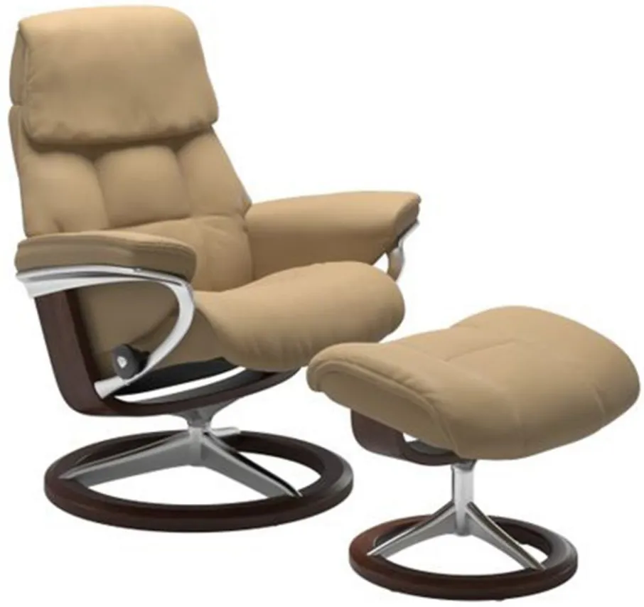 Stressless Ruby Medium Signature Leather Reclining Chair and Ottoman