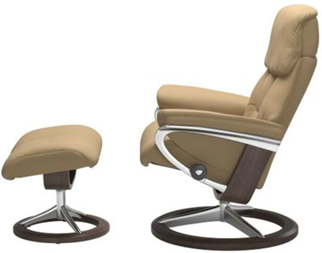 Stressless Ruby Medium Signature Leather Reclining Chair and Ottoman