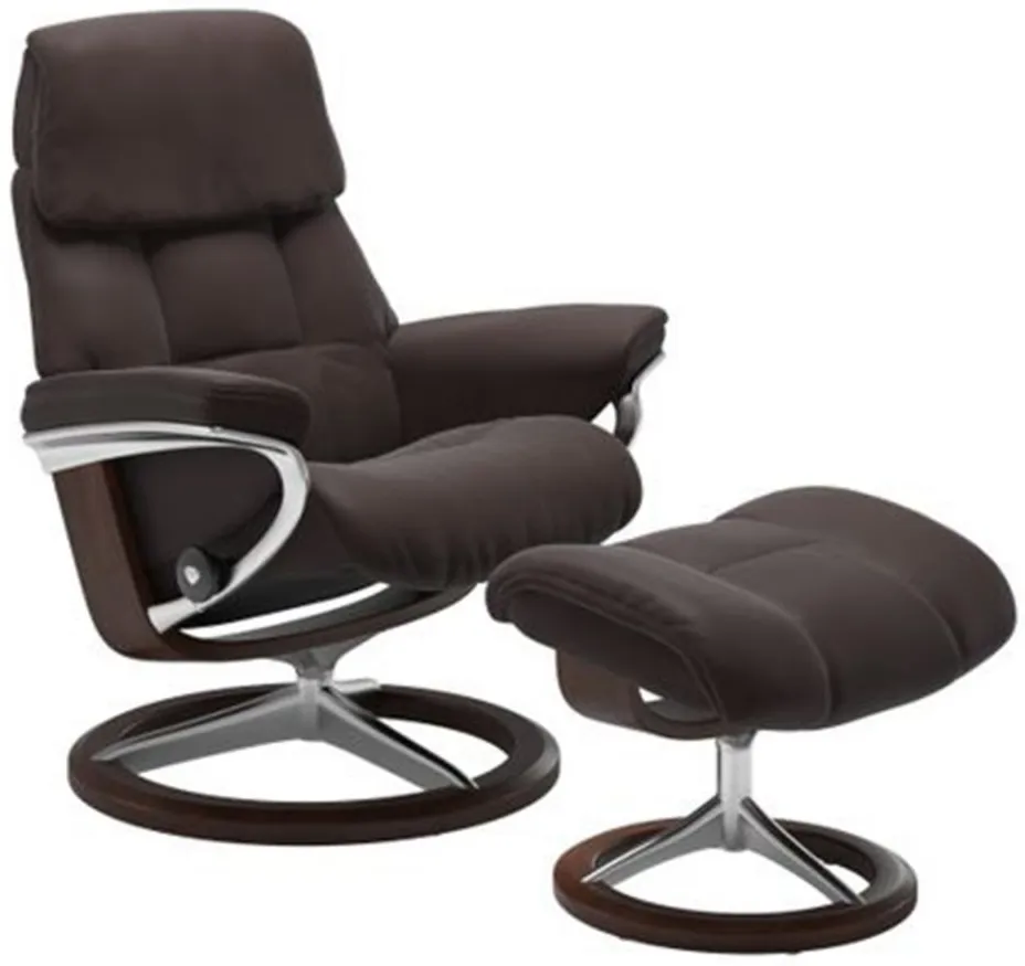 Stressless Ruby Small Signature Leather Reclining Chair and Ottoman in ...