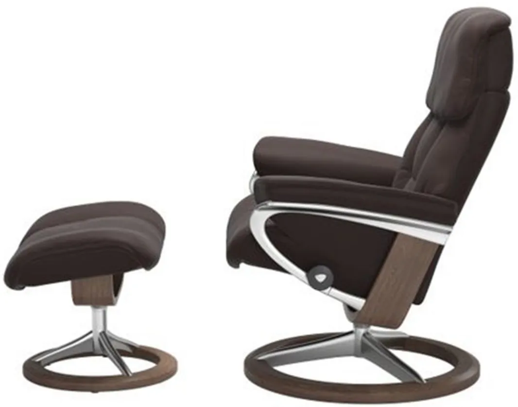 Stressless Ruby Small Signature Leather Reclining Chair and Ottoman