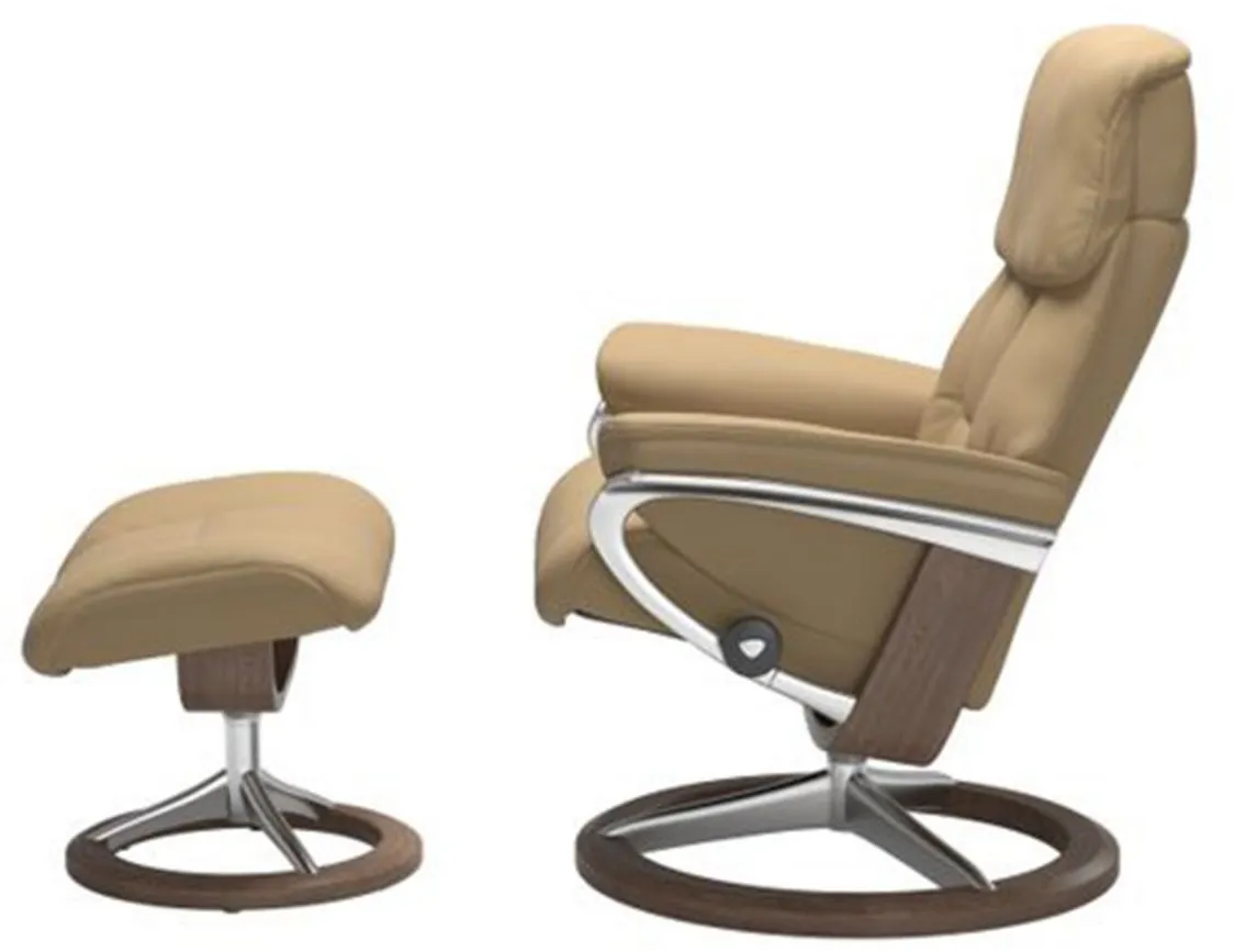 Stressless Ruby Small Signature Leather Reclining Chair and Ottoman