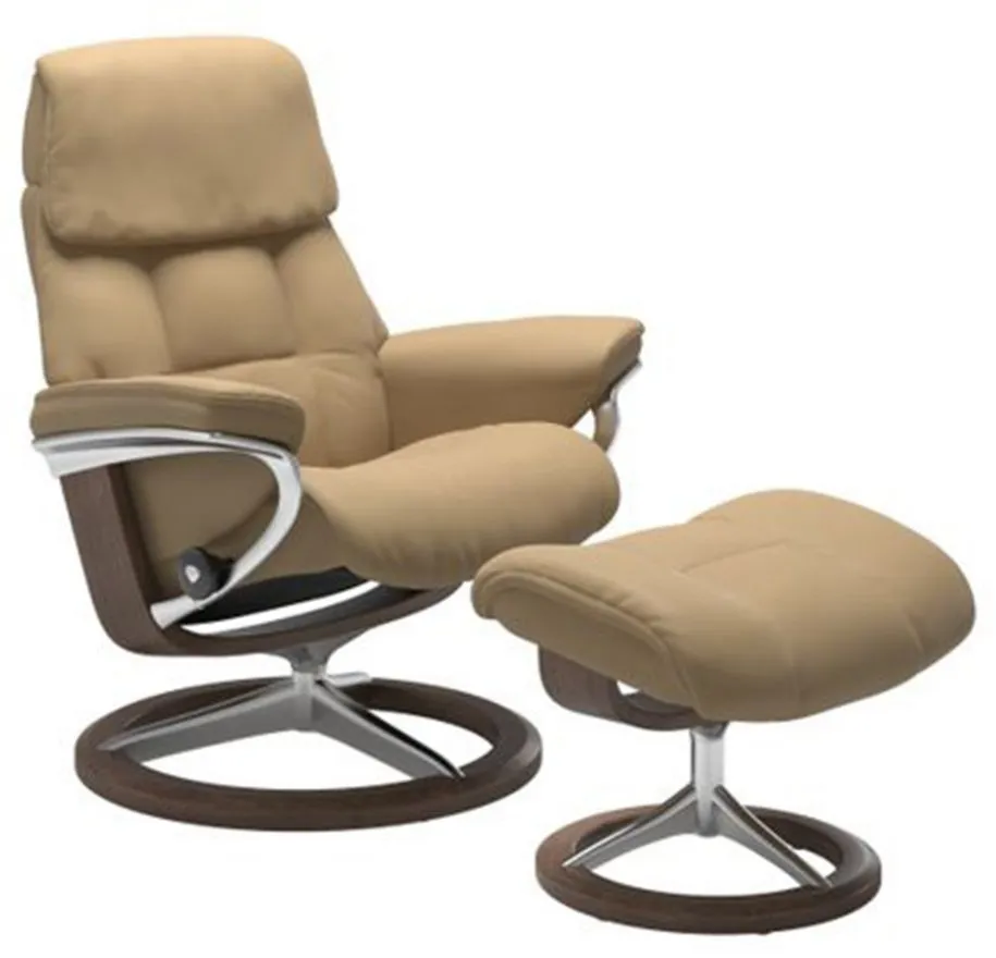 Stressless Ruby Small Signature Leather Reclining Chair and Ottoman