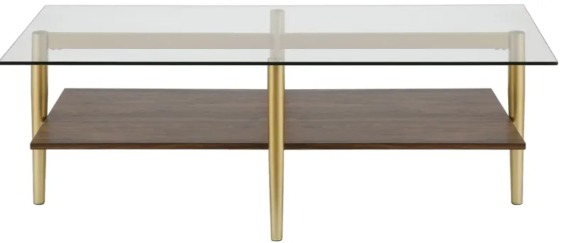 Otto Rectangular Coffee Table with Walnut Shelf in Gold and Walnut by ...