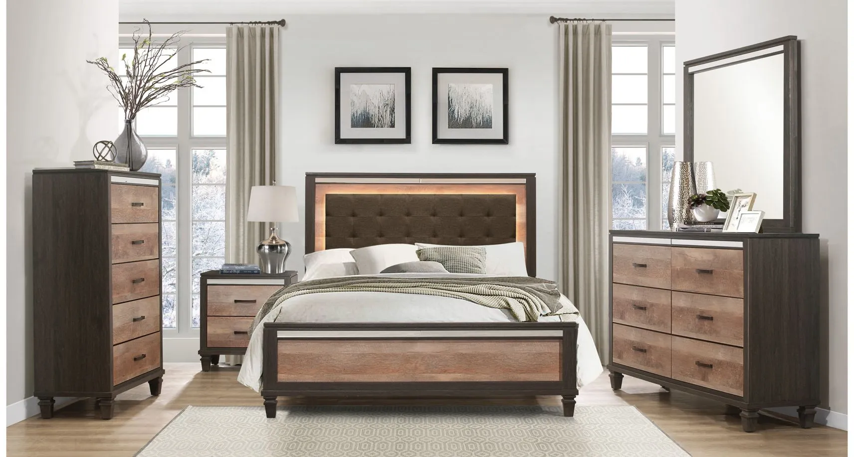 Luster 4-pc. Upholstered Bedroom Set w/ LED Lighting
