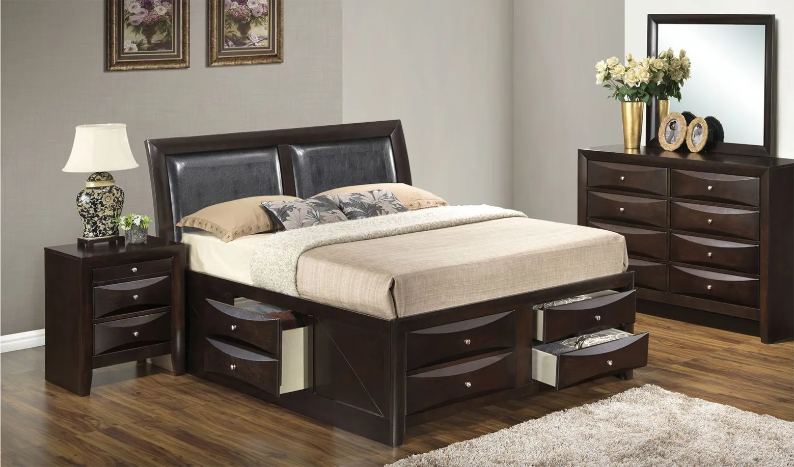 Marilla 4-piece Upholstered Captain's Bedroom Set
