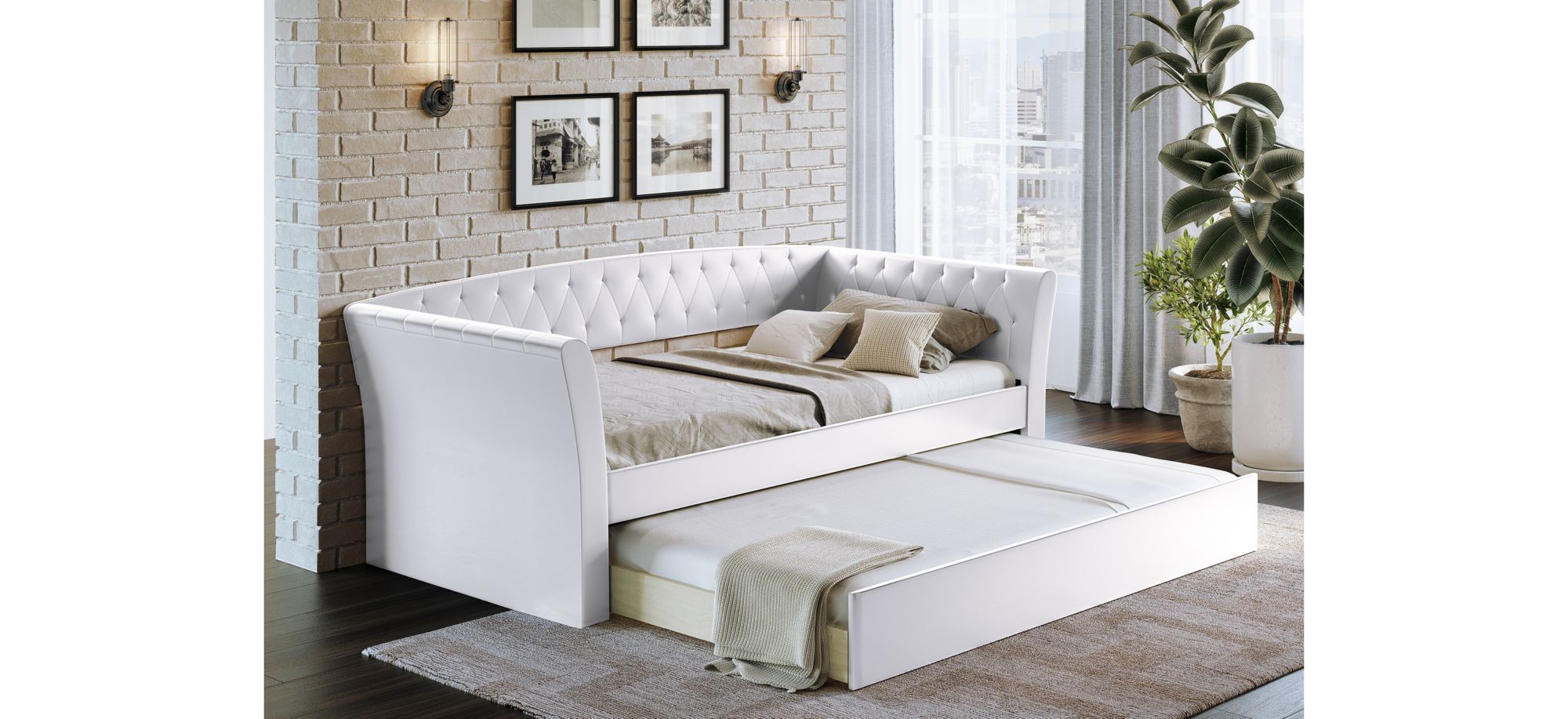 Patrick Faux Leather Daybed with Rolling Trundle Set