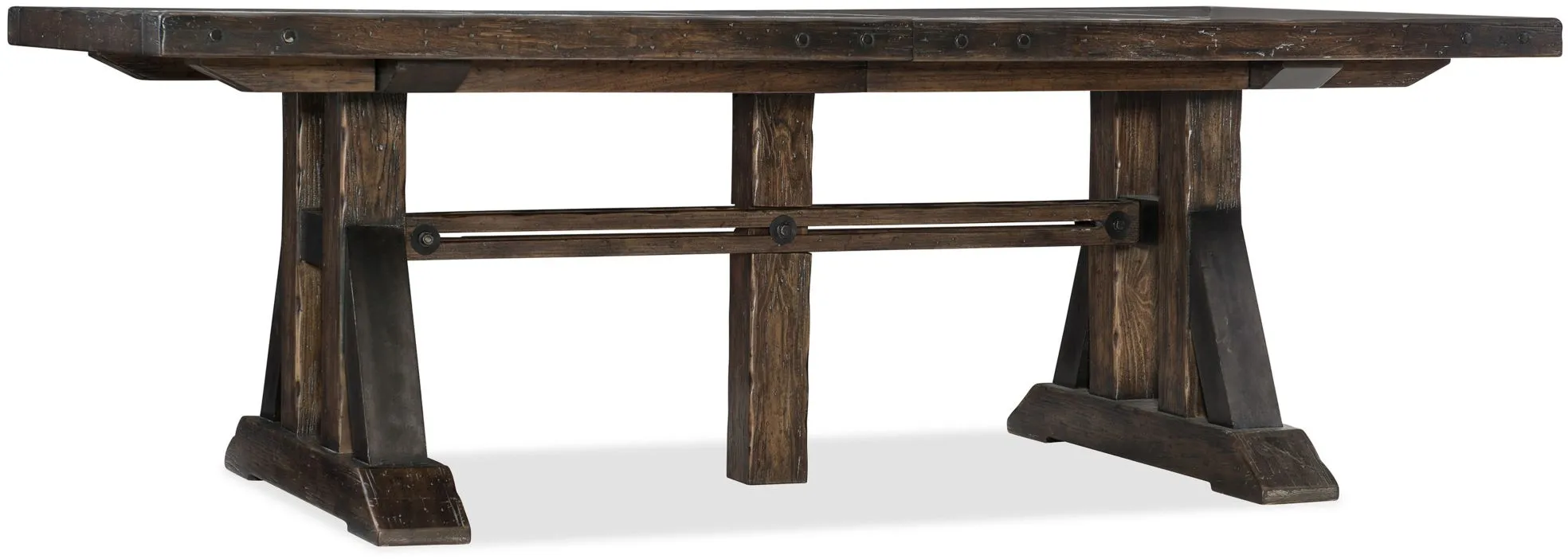 Roslyn County Rectangular Trestle Dining Table with Two Leaves