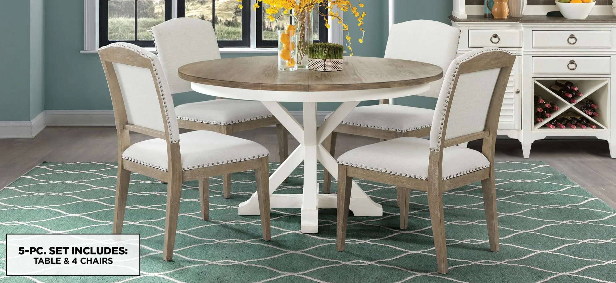 Myra 5-pc. Dining Set w/ Upholstered Chairs in Natural/Paperwhite by ...