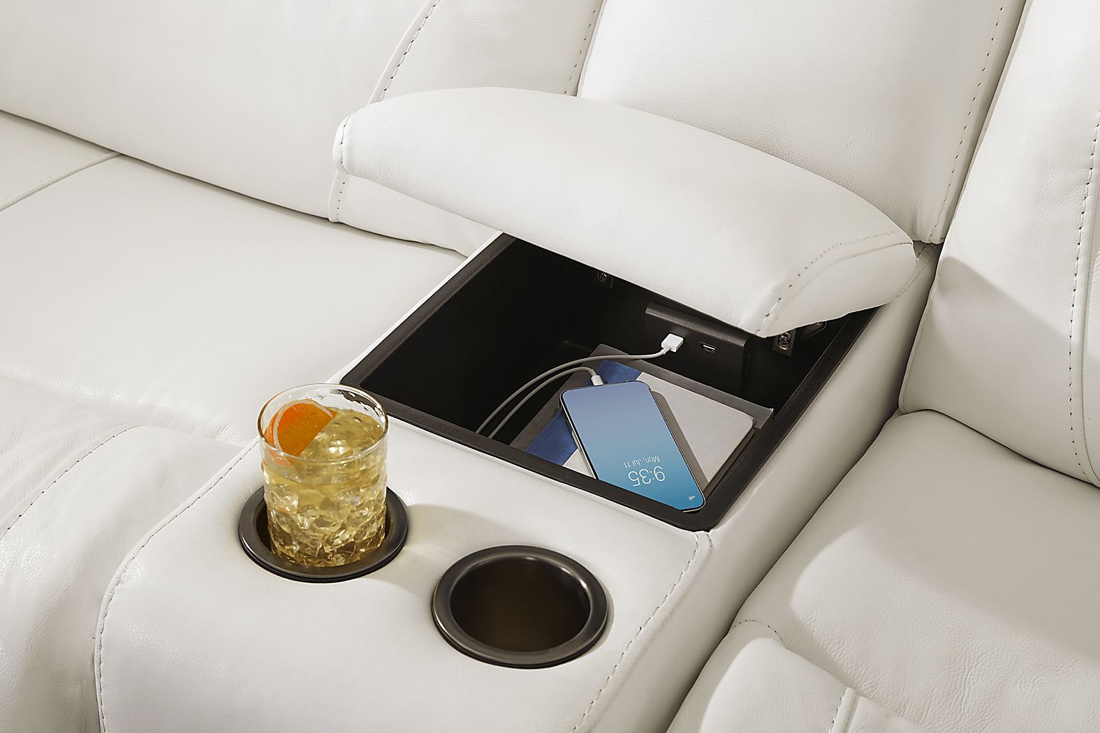 Cindy Crawford Home Regis Park White Leather 6 Pc Dual Power Reclining Sectional