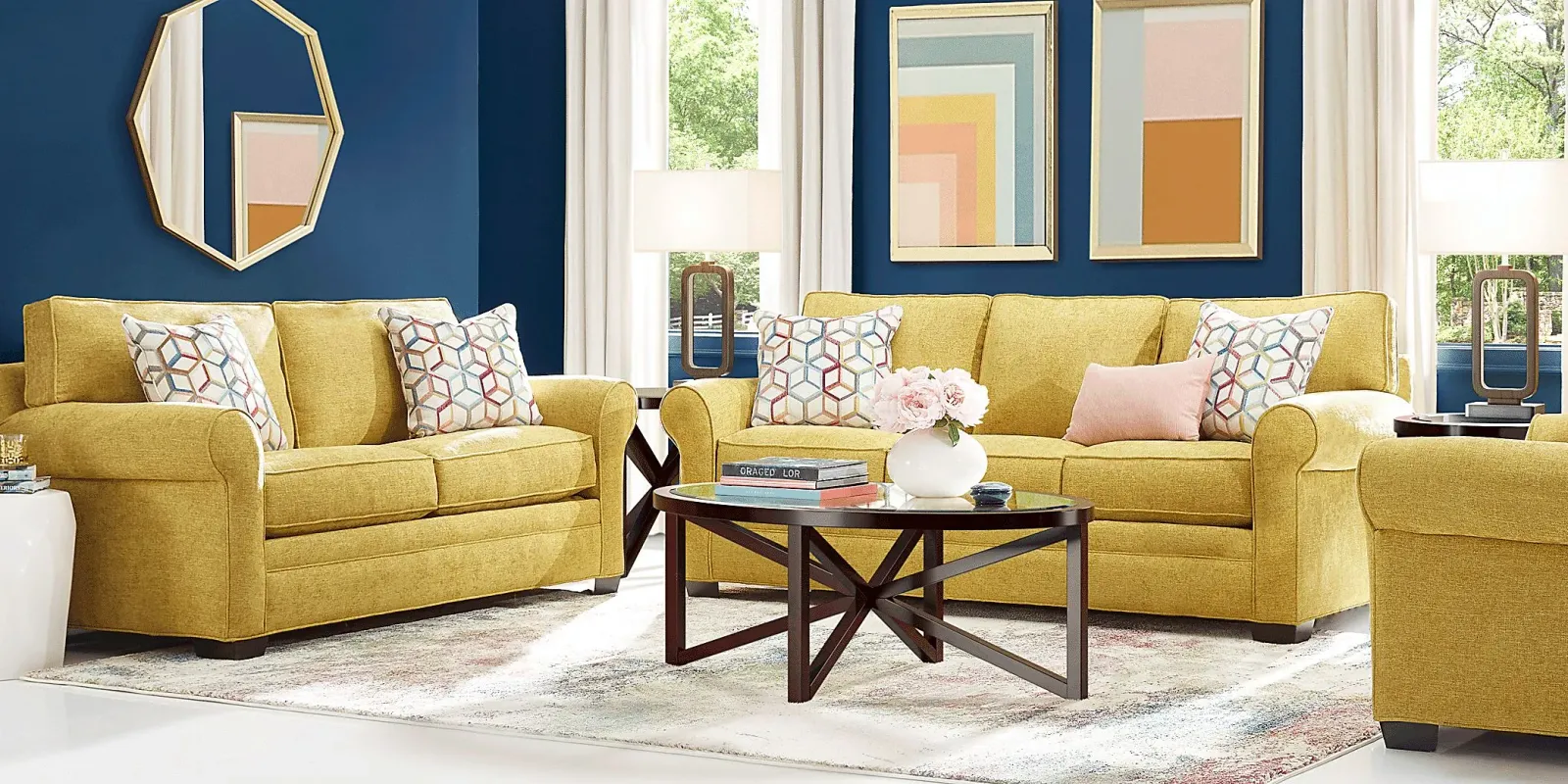 Bellingham Sunflower Textured Chenille 7 Pc Living Room w Gel Foam Sleeper Sofa by Rooms To Go Furniture