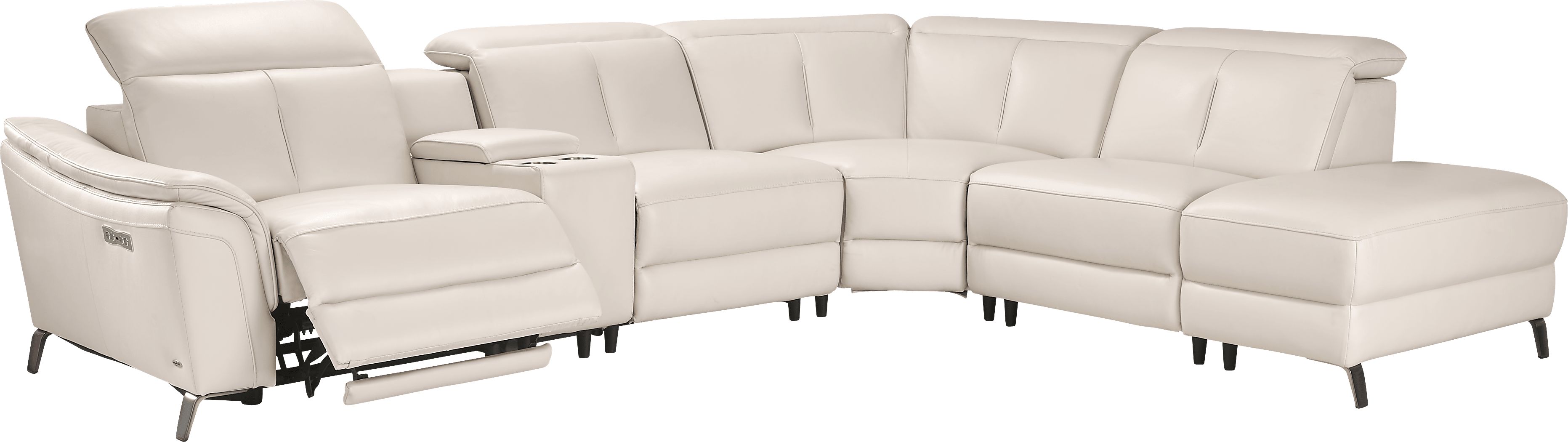 Naples Ivory Leather 6 Pc Dual Power Reclining Sectional