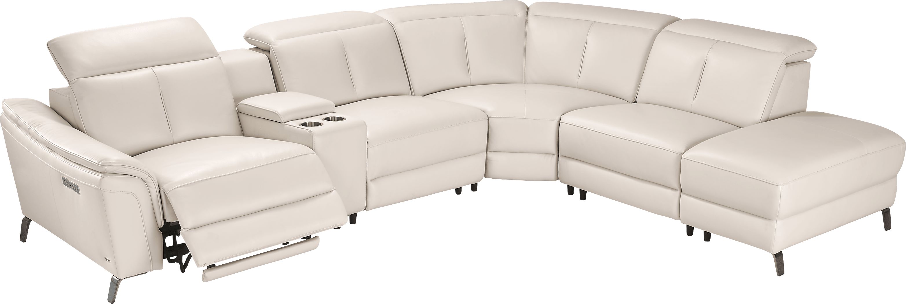 Naples Ivory Leather 6 Pc Dual Power Reclining Sectional