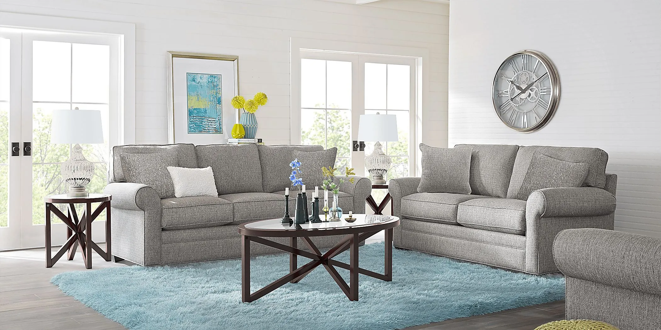 Cindy Crawford Home Bellingham Gray Textured 7 Pc Living Room with Gel Foam Sleeper Sofa by Rooms To Go Furniture