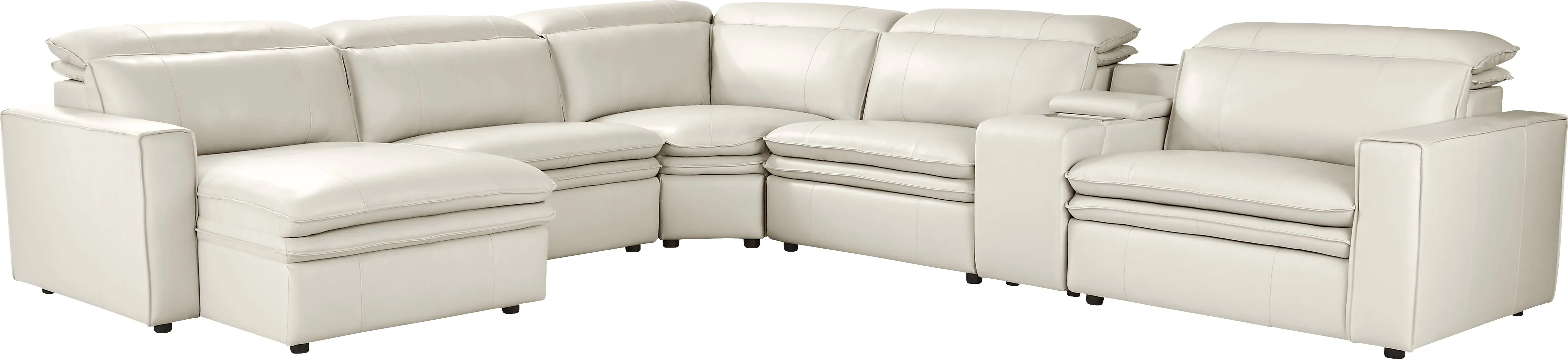 Santorini White Leather 6 Pc Dual Power Reclining Sectional