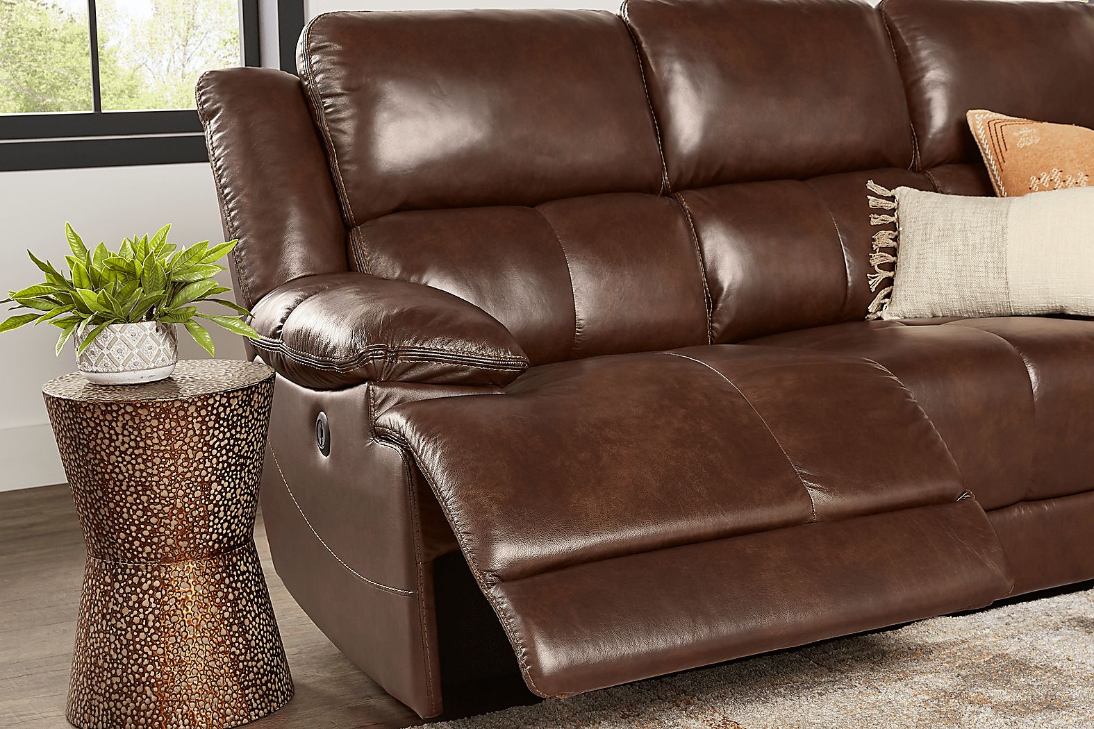 Montefano Brown Leather Power Reclining Sofa