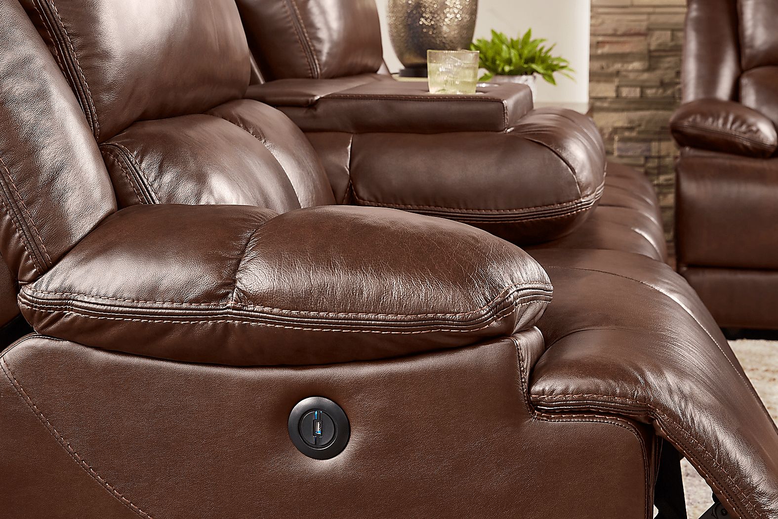 Montefano Brown Leather Power Reclining Sofa