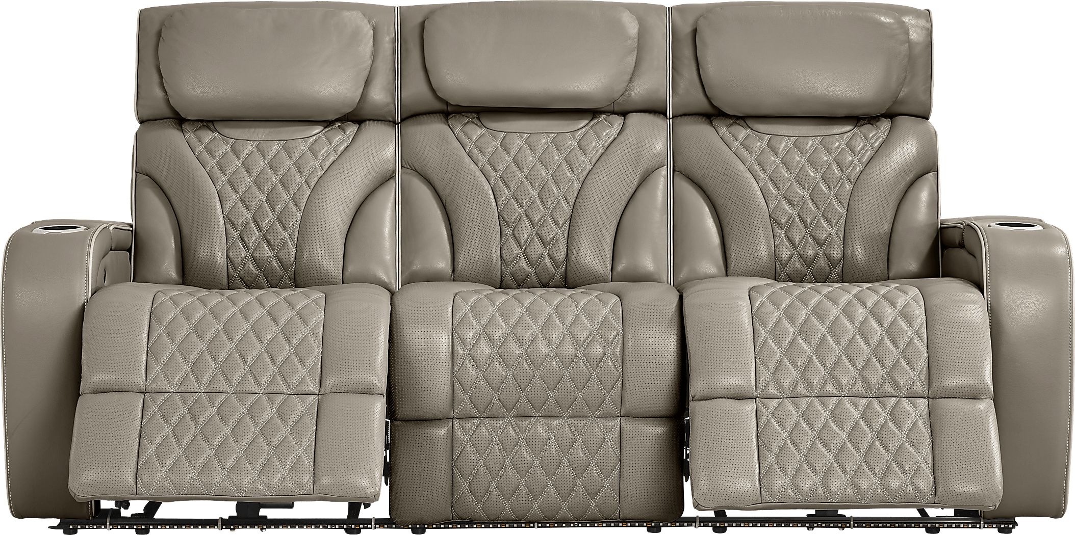 Horizon Ridge Beige Leather Triple Power Reclining Sofa with Massage ...