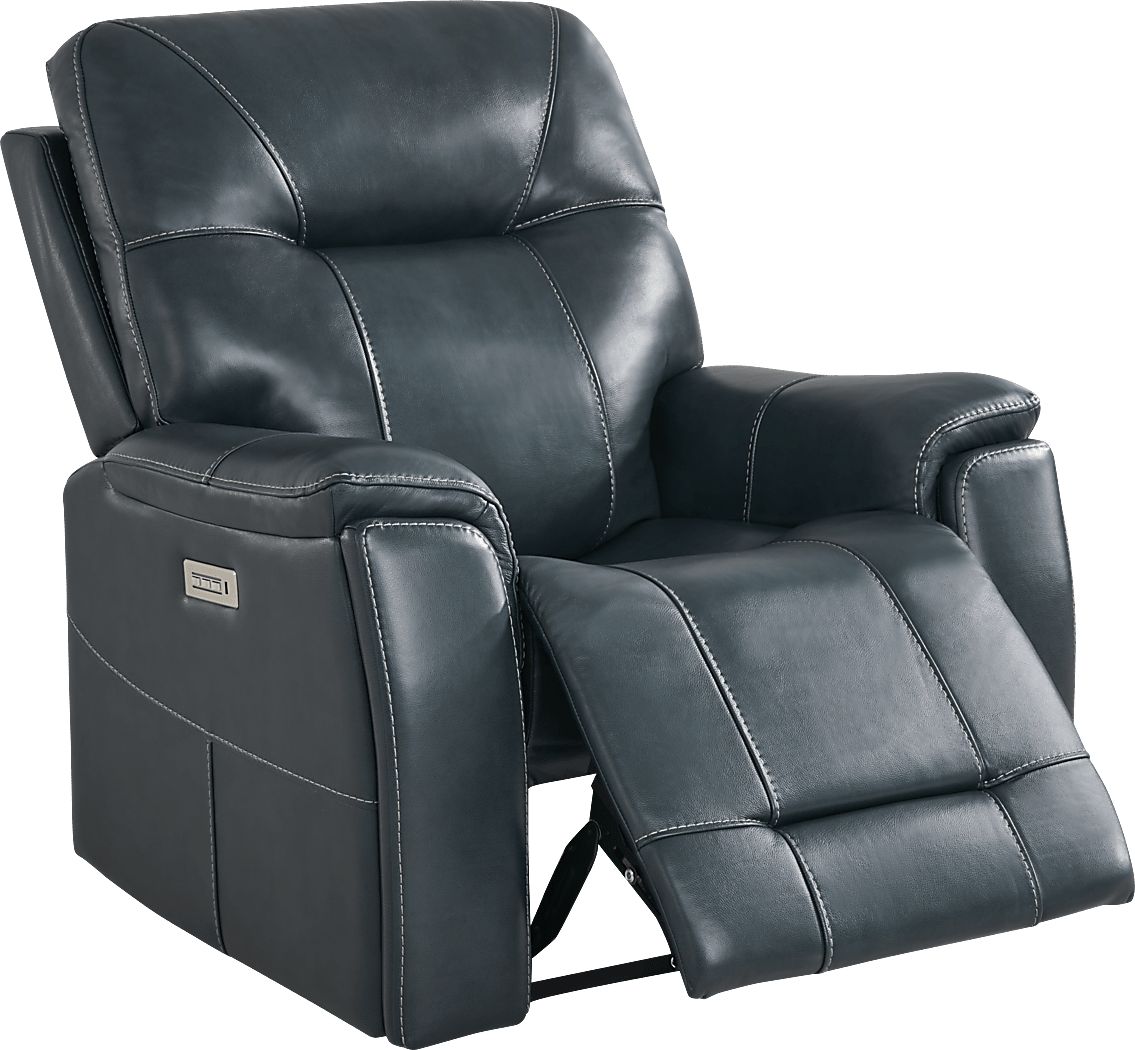 Matthews Cove Blue Leather Triple Power Recliner