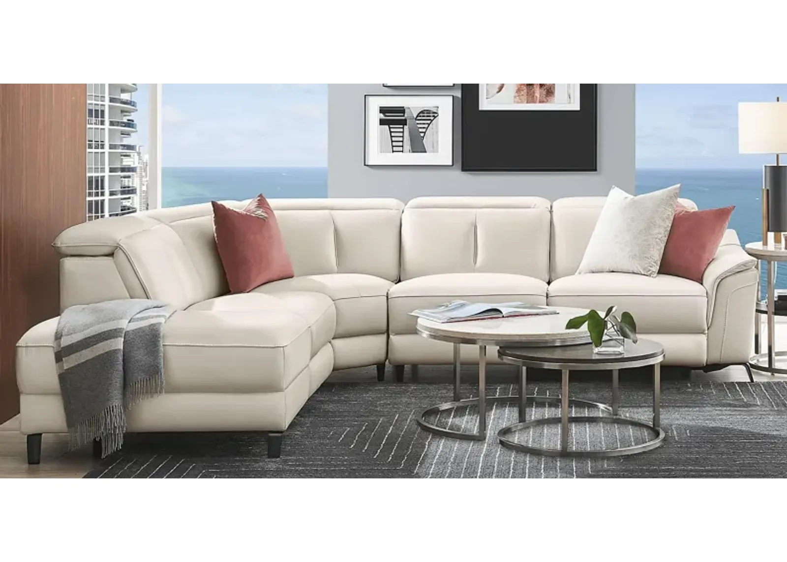Naples Ivory Leather 8 Pc Dual Power Reclining Sectional Living Room by Rooms To Go Furniture