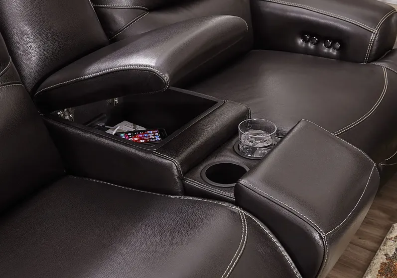 Farona Black Cherry Leather 7 Pc Dual Power Reclining Living Room