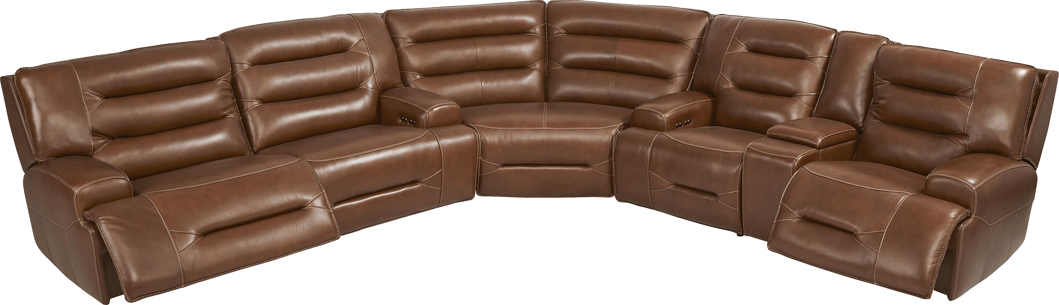 Farona Caramel Leather 6 Pc Dual Power Reclining Sectional Living Room