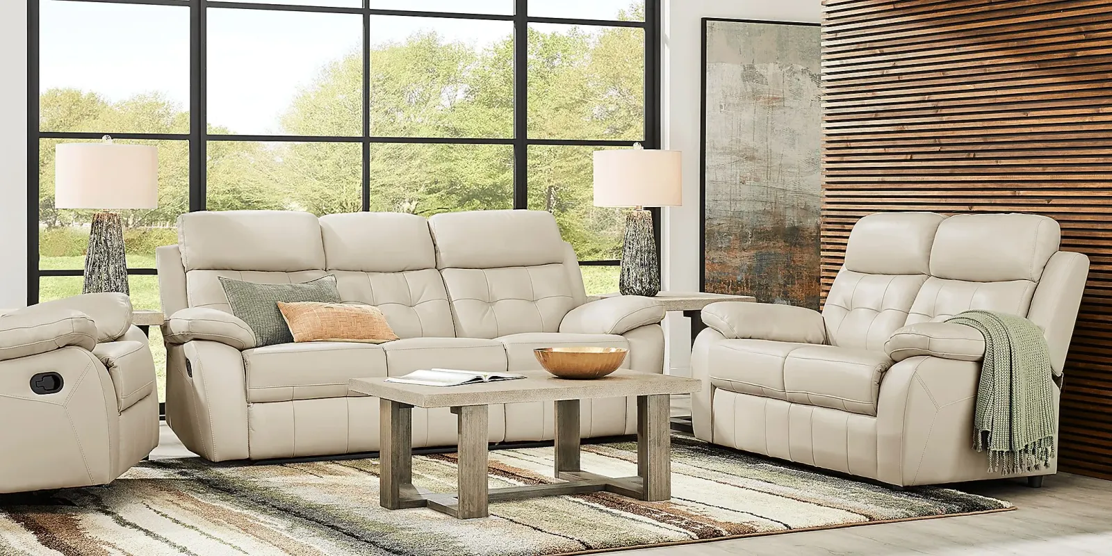 Beige leather living room set store