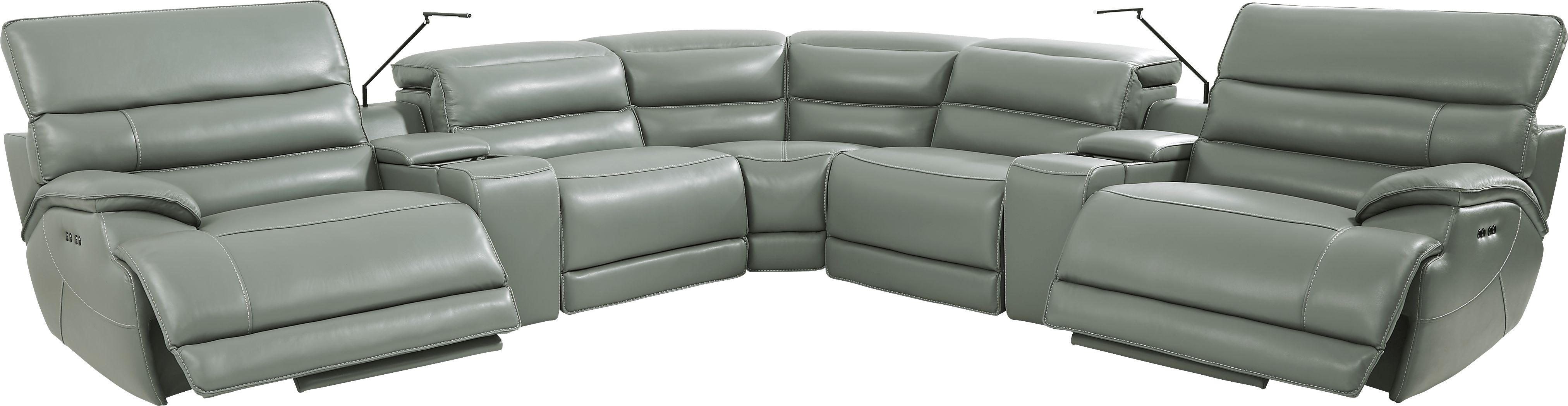 Rossini Mint Leather 7 Pc Dual Power Reclining Sectional