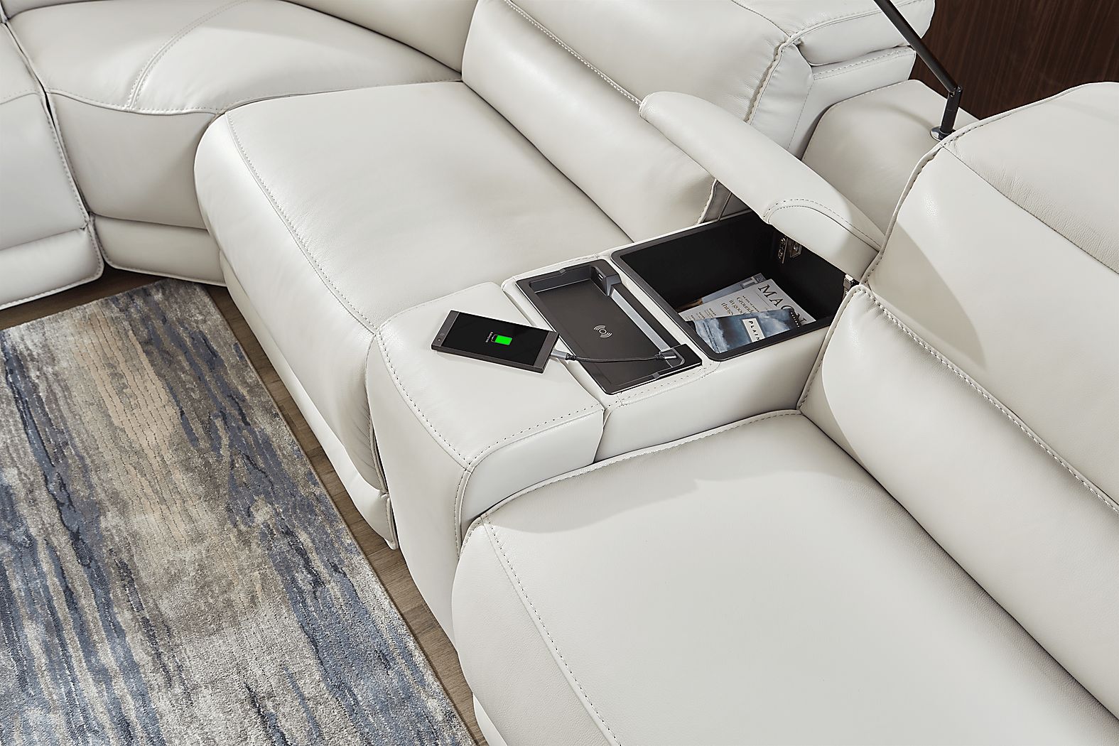 Rossini Light Gray Leather 7 Pc Dual Power Reclining Sectional