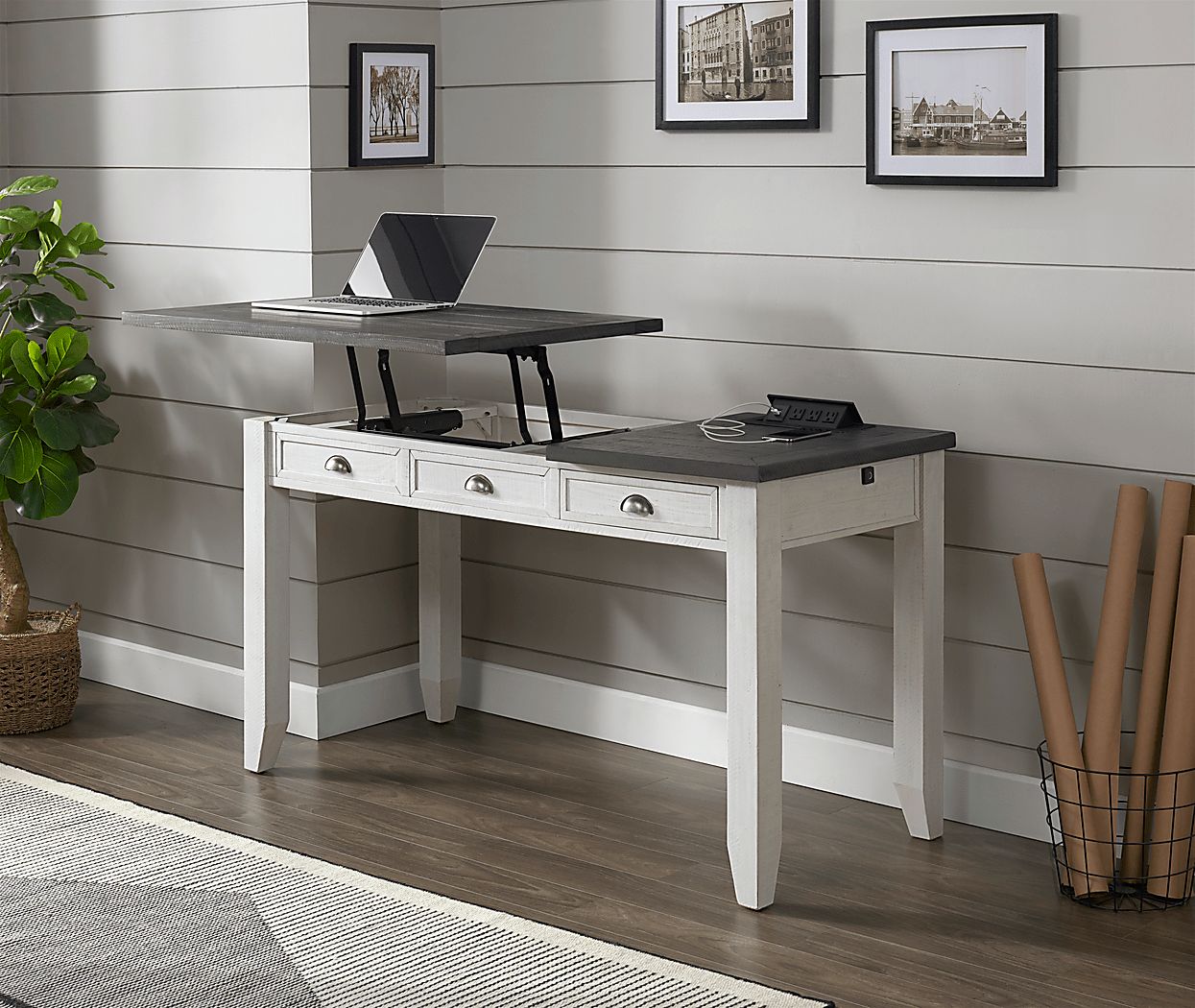 Trevose White Desk with Lift Top and Fingerprint Lock