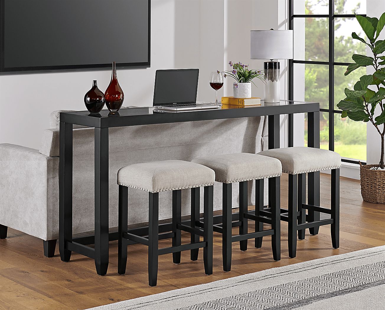 Bellavia Black Bar Table with 3 Barstools