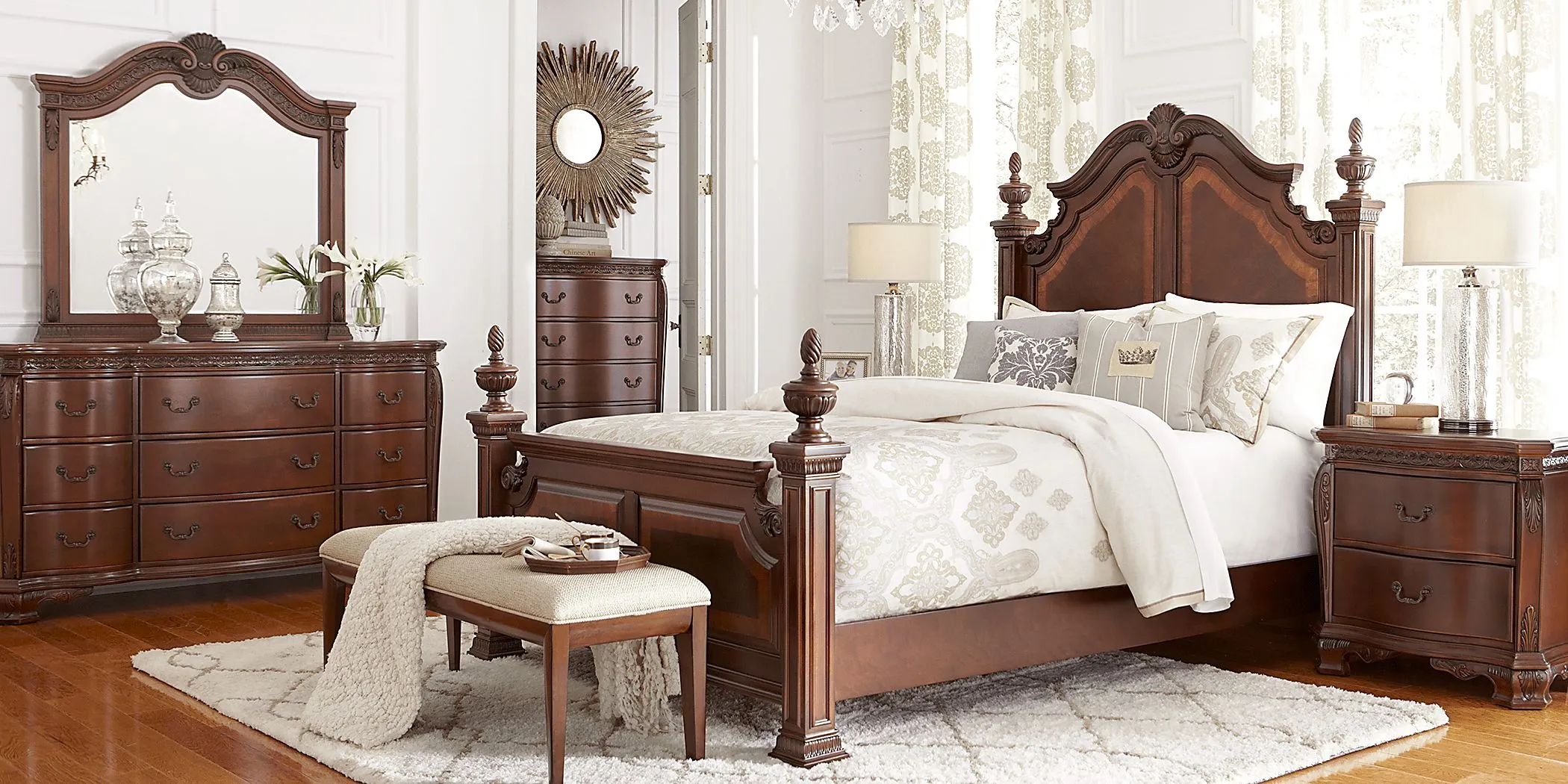 Cortinella Cherry 5 Pc King Poster Bedroom by Rooms To Go Furniture
