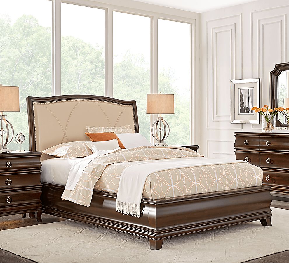 Alexi Cherry 3 Pc Queen Bed with Cream Inset