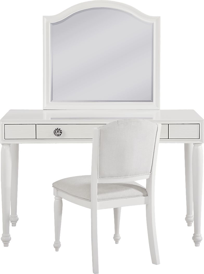 Evangeline White Vanity Desk with Mirror and Chair Set