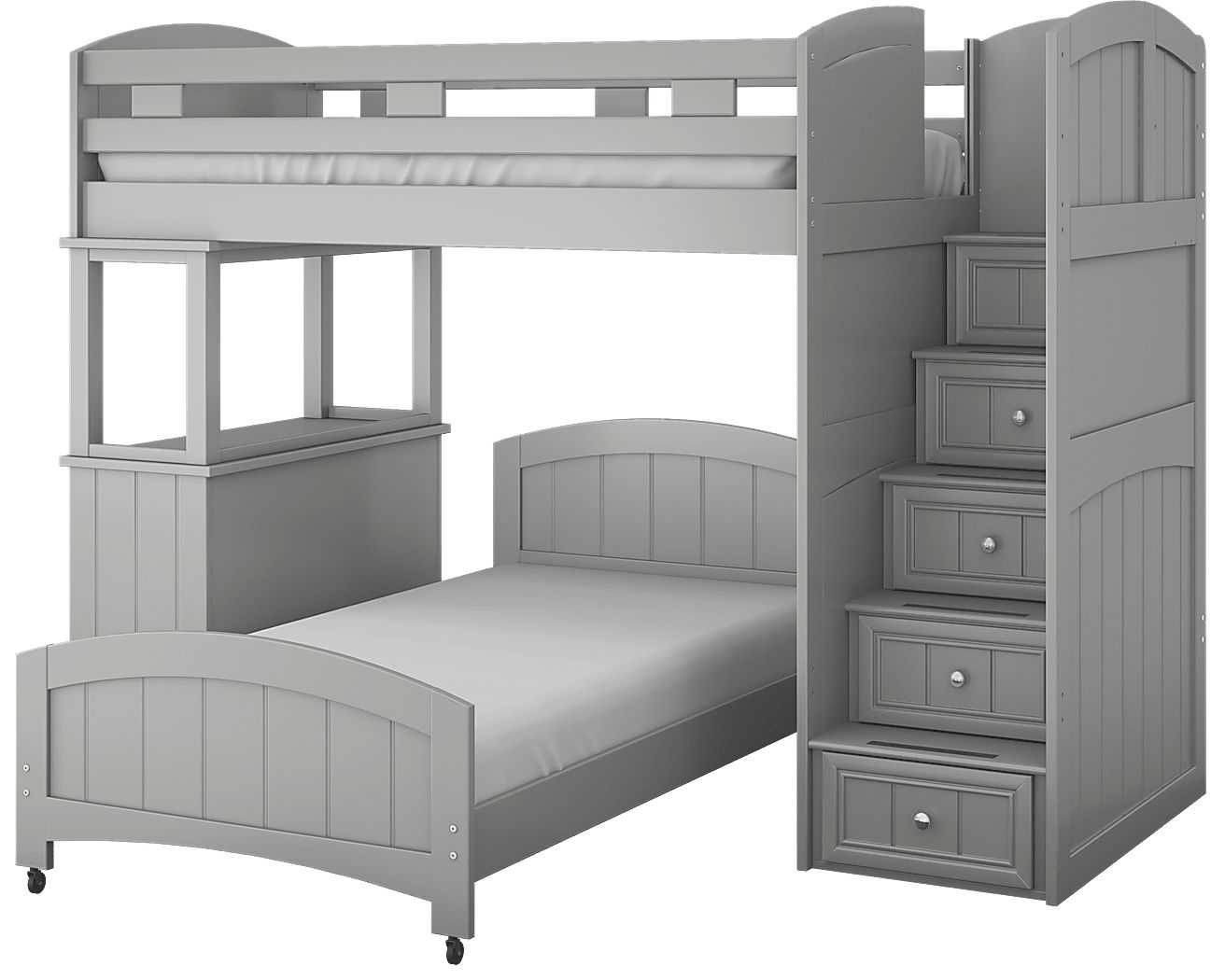 Kids Cottage Colors Gray Twin/Twin Step Bunk Bed with Dresser