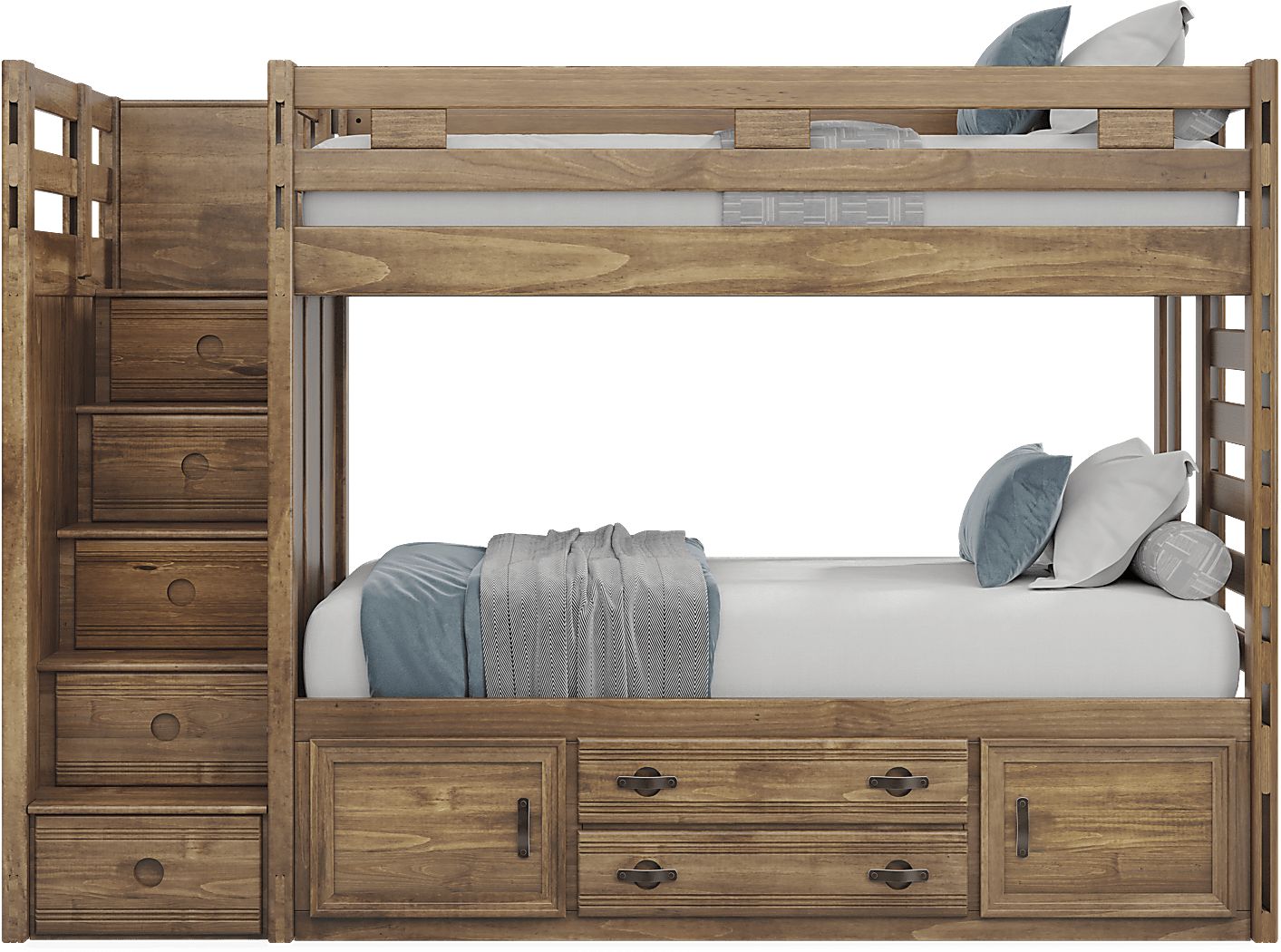 Kids Creekside 2.0 Chestnut Twin/Twin Step Bunk Bed with Storage Rail