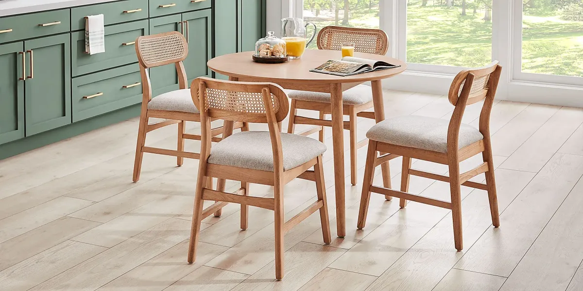 Oakwood Terrace Sand 5 Pc Round Dining Room with Cane Back Chairs by ...