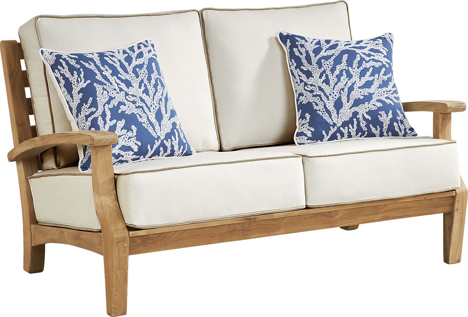 Pleasant Bay Teak 4 Pc Outdoor Loveseat Seating Set with Vapor Cushions