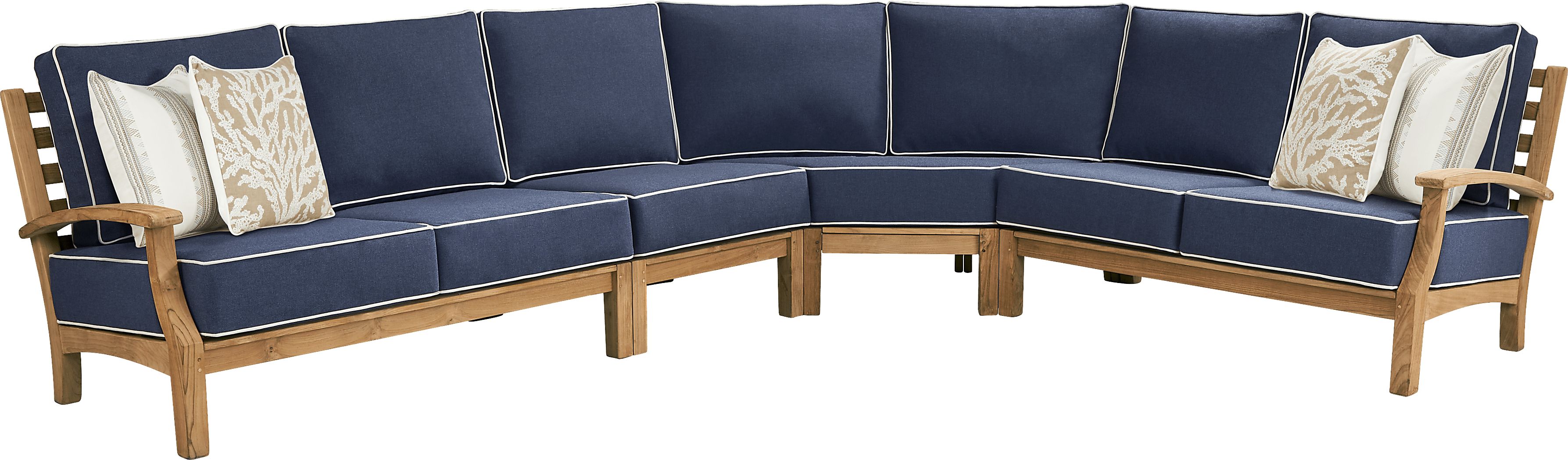 Pleasant Bay Teak 4 Pc Outdoor Sectional with Indigo Cushions