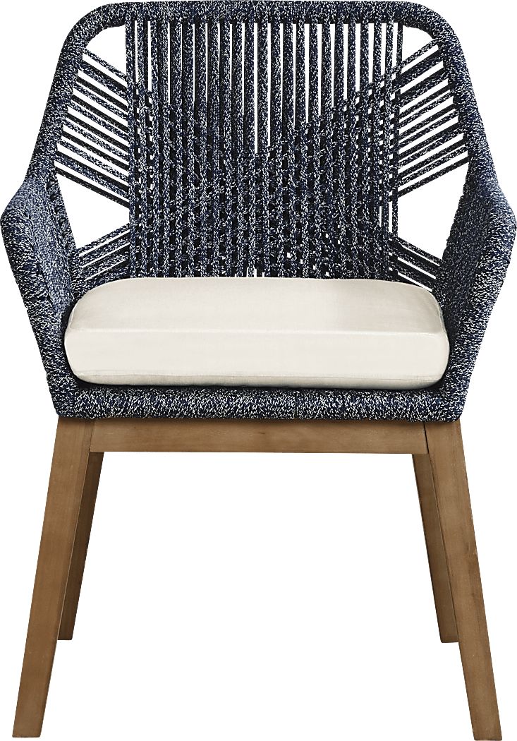 Tessere 7 Pc Natural Outdoor Dining Set with Blue Arm Chairs